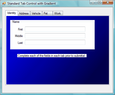 Gradient Background Tab Custom Control